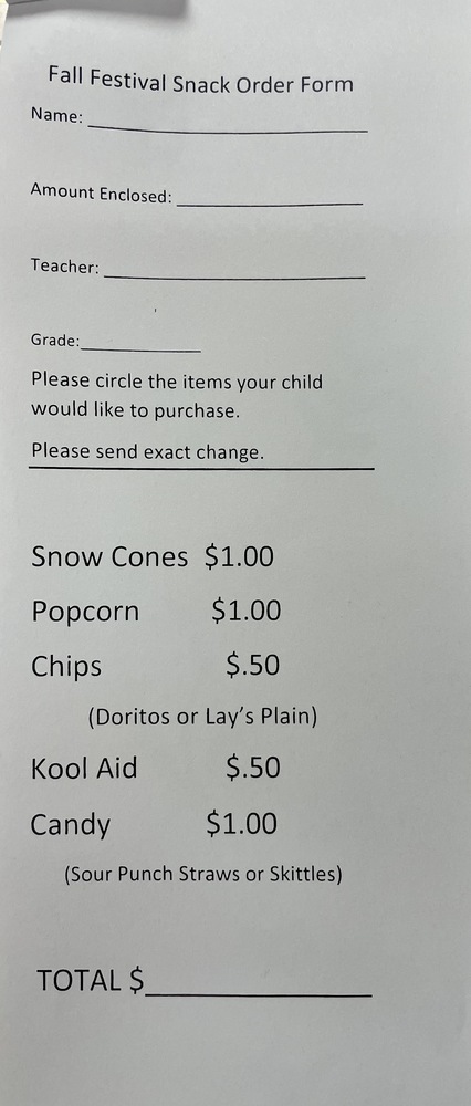 Fall Festival Snacks | Taylor County Primary School